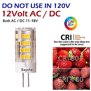 BAYSHE G4 LED Bulb 3.5W 350lm 2700K Warm White (12volt 40watt equivalent) Ceramic AC/DC12V T3 Bi-Pin Base Light for Outdoor Landscape Path Deck Step Paver Lighting,Not dimmable 6-Pack