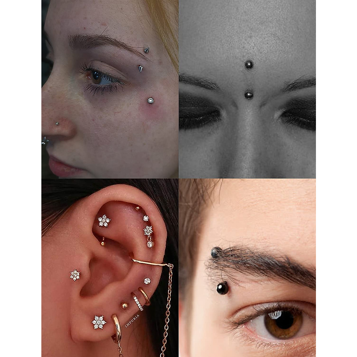 Vsnnsns 16G Rook Daith Piercing Jewelry Stainless Steel 8mm Curved Barbell Eyebrow Rings Helix Tragus Belly Lip Rings CZ Piercing Jewelry Cartilage Daith Rook Earrings for Women Men 12pcs Silve