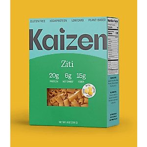 Kaizen Low Carb Keto Pasta Ziti - High Protein (20g), Gluten-Free, Keto-Friendly (6g Net), Plant-Based Lupini Noodles made w/High Fiber Lupin Flour - 8 ounces (Pack of 3)