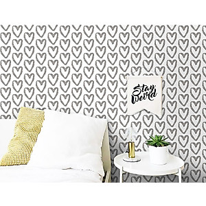 Timeet Peel and Stick Wallpaper Grey and White Wallpaper Heart Geometric Wallpaper Grey Contact Paper 17.7"x78.7" Self Adhesive Removable Wallpaper for Bedroom Living Room Wall Decor