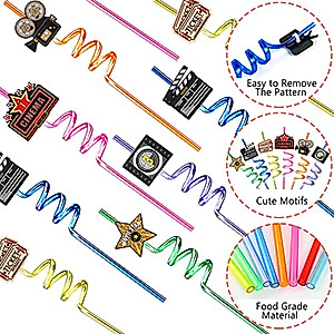 Movie Night Party Favors Movie Night Straws 24pcs Movie Night Party Decorations Supplies Movie Night Plastic Crazy Straws for Hollywood Party, Movie Theme Birthday Party Decorations