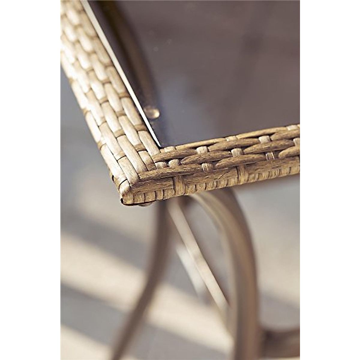 Cosco Outdoor 3 Piece High Top Bistro Lakewood Ranch Steel Woven Wicker Patio Balcony Furniture Set with Cushions, Brown