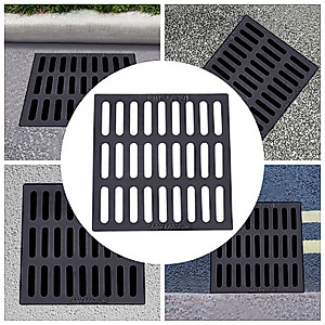 Cast Iron Drain Grate, 19.7 x19.7 Outdoor Drain Cover, Durable Heavy Duty Sewer Cover to Block Debris, Black Rectangle Drainage Grate for Concrete Floor