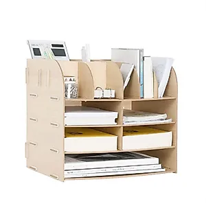Paper Organizer DIY Wood Hand Made Desk Organizer Office School Supplies Desk Accessories Organizer 13 Blocks File Tray Book Holder Storage Tray Desk File (Color : Blue)
