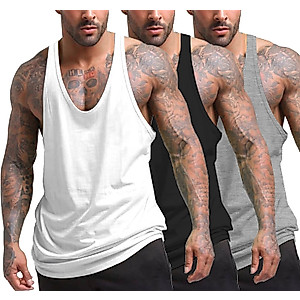 COOFANDY Men's 3-Pack Y-Back Gym Tank Tops Fitness Bodybuilding Tees