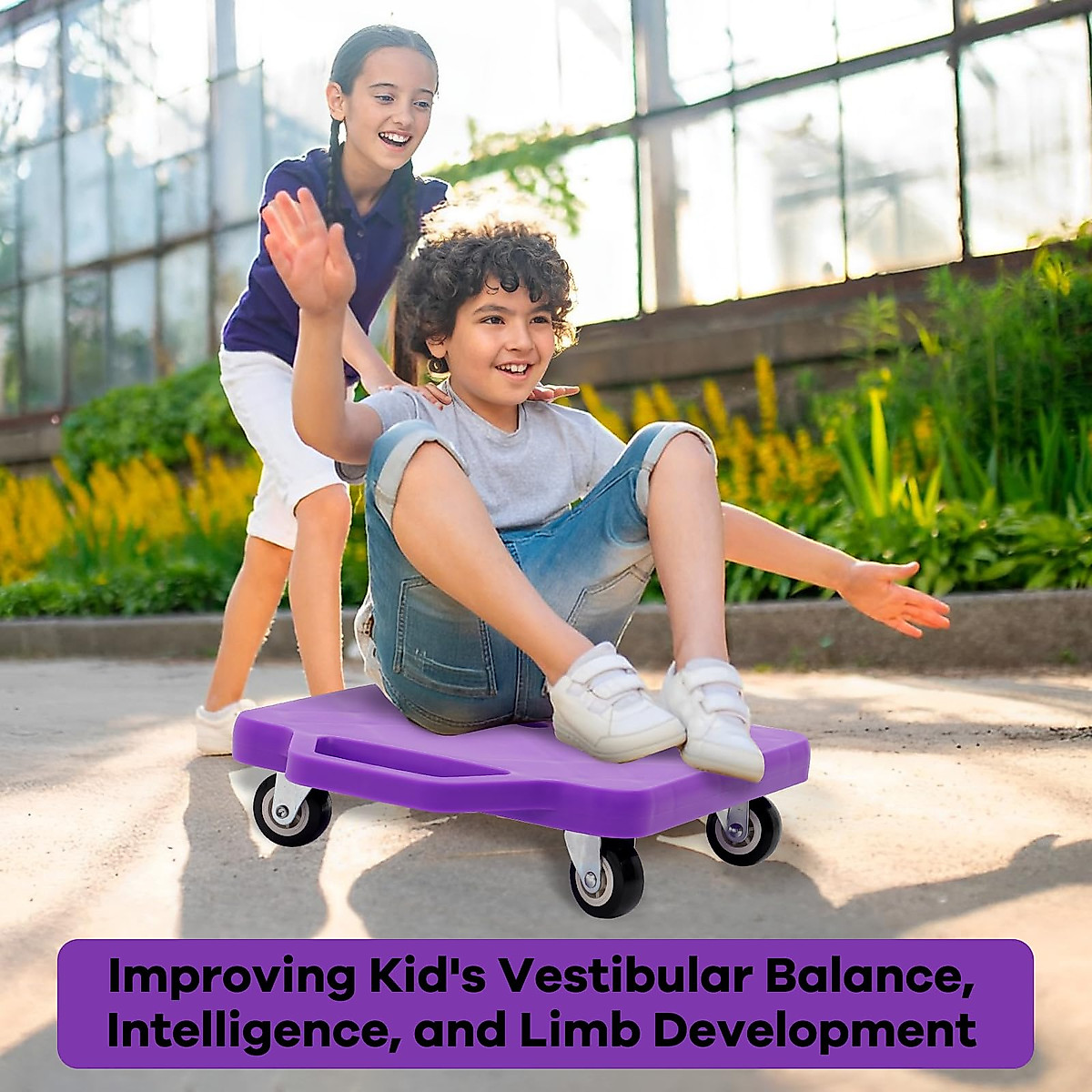 Kids Sitting Scooter Board with Universal Wheels Safety Plastic Scooter for Kids Ages 6-12 Manual Sport Scooters with Handles for Gym Class(Pueple)