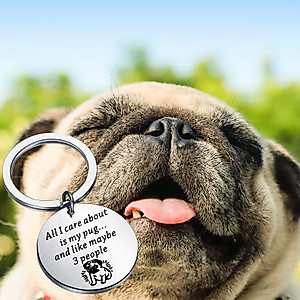 PENQI Pug Dog Keychain Pug Lover Owner Gift All I Care About Is My Pug And Like Maybe 3 People Keychain Pug Mom Gift (my pug keychain)