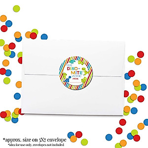 Dino-Mite Dinosaur Valentine Party Favor Sticker Labels for Boys, 40 2" Party Circle Stickers by AmandaCreation, Great for Classroom Valentines, Envelope Seals, Gifts & Treats