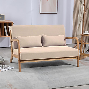 Loveseat Sofa Small Couch, Mid Century Modern Accent Chair 2 Seat Couch with 2 Pillows for Small Space, Living Room, Bedroom