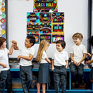 Tevxj 10 pieces Classroom Rules Poster for Classroom Decorations, Laminated Motivational Classroom Bulletin Board Set for Kindergarten Preschool Primary Middle High School
