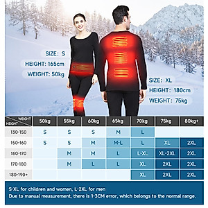 J JINPEI Heated Thermal Underwear Set, Men Women Electric Long Sleeve Long Johns Ultra-Soft Base Layer, Heated Clothes Pants for Cold Weather-Black (XL)