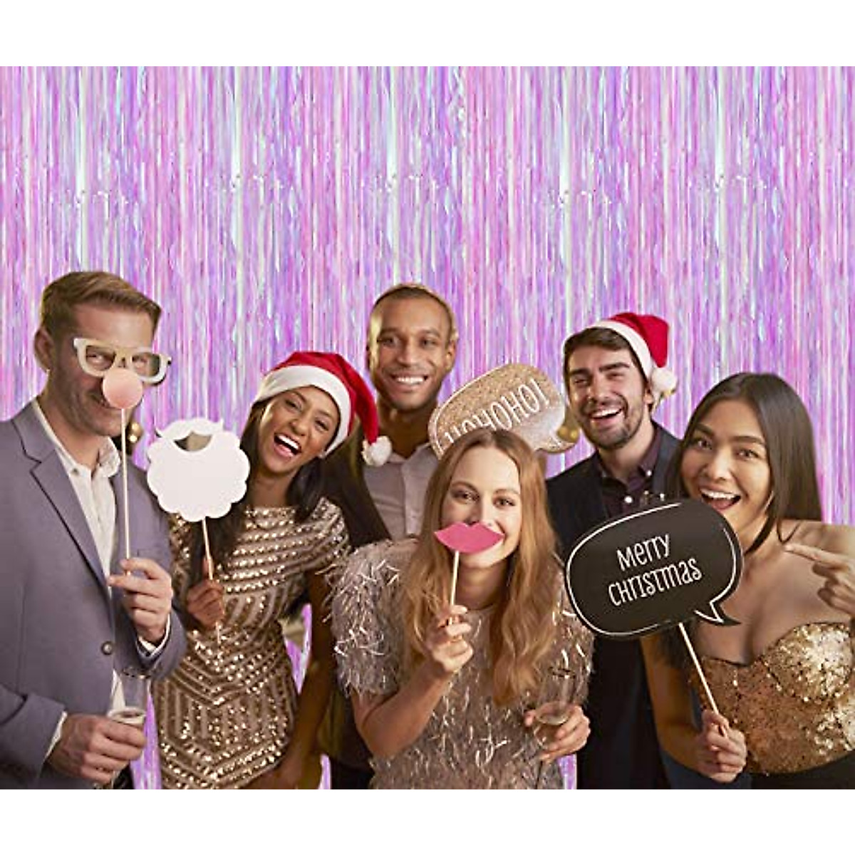 BTSD-home Iridescent Transparent Purple Foil Fringe Curtain, Metallic Photo Booth Tinsel Backdrop Door Curtains for Wedding Birthday Baby Shower Bachelorette Party Decorations(4 Pack, 12ft x 8ft)