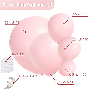 Pastel Pink Balloon Garland Kit 130Pcs Pastel Balloons 36/18/12/10/5 Inch Macaron Balloons Different Sizes for Baby Shower Gender Reveal Wedding Happy Birthday Party Decorations