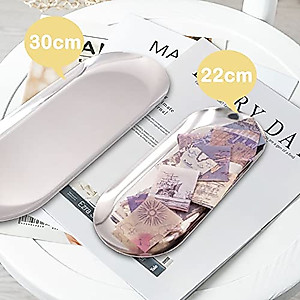 Stainless Steel Towel Tray 3 Pack Silver Tray Storage Tray Multipurpose Decorative Trays Serving Tray for Trinket Jewelry Dish Tea Fruit Bathroom Storage Organizer Oval, Silver (8.7 x 3.5 inch)