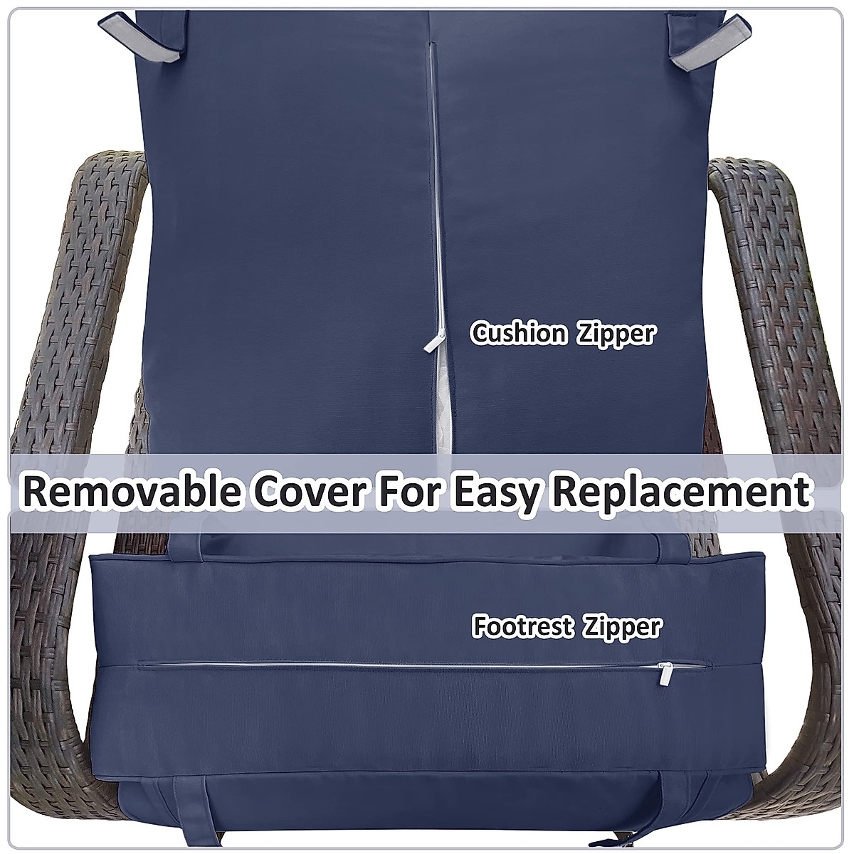 Skypatio Oversized Indoor & Outdoor Wicker Recliner, Adjustable All-Weather Wicker Patio Reclining Chair, Aluminum Patio Rattan Armchair with Thick Cushion