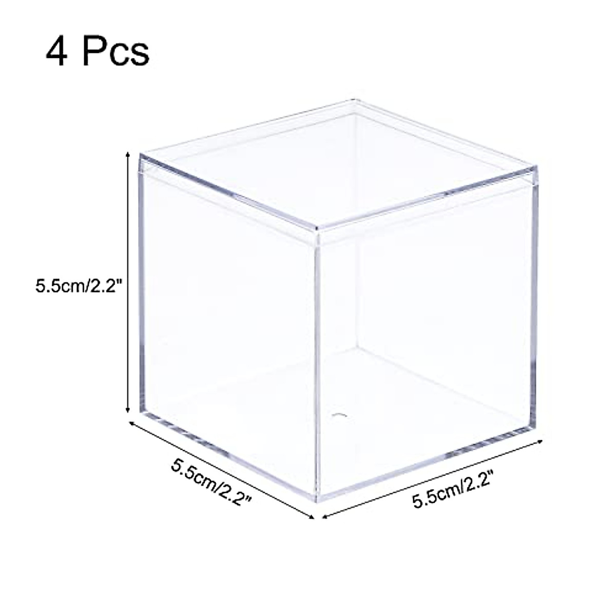 MECCANIXITY Clear Acrylic Plastic Storage Box Square Cube Display Case with Lid, 5.1x5.1x5.1cm Container Box for Small Item, Pack of 4