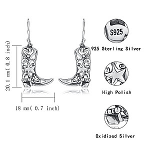 Sterling Silver Cowgirl Boot Earrings: Women Dangle Boot Earrings Country Western Style Jewelry Gifts for Cowgirl (Style 1)