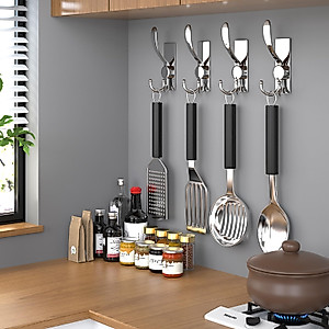 VINHOLD Metal Wall Mounted Towel Hooks, Self-Adhesive Coat Hooks with Tri Hooks for hanging towels, coats, hats, pans, Utility Hooks for bathrooms, bedrooms,kitchens(2 pack，glossy)