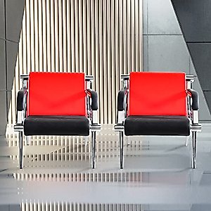 Bestmart INC PU Leather Office Reception Chair Executive Side Waiting Room Visitor Guest Sofa (RED, 2)
