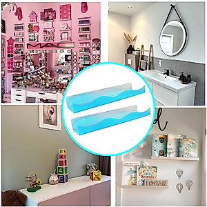 4 Pack 15 Inch Iridescent Acrylic Floating Shelves Wall Mounted Kids Bookshelf Toy Storage Wall Shelf Nail Polish Holder Perfume Display Wall Shelves for Bedroom,Living Room,Bathroom (Wavy Lines)