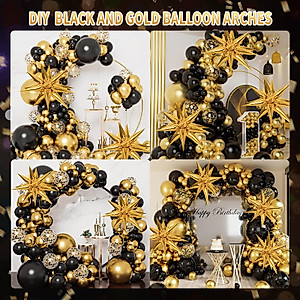 164Pcs Black and Gold Balloons Garland Arch Kit,Black and Gold Balloons with Gold Star Balloons, Black Gold Confetti Latex Balloons, for Graduation Retirement Anniversary Birthday Party Decorations