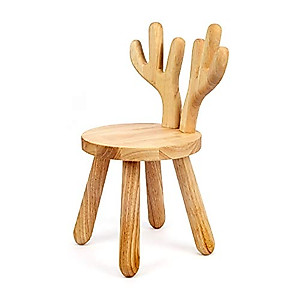 Wooden Kids Chair Set (Pack 2), Naturally Finished Solid Hardwood,Antlers Toddler Stool,Moose Chair,Handmade, for Playroom, Nursery, Preschool,Bedroom,Kindergarten,Reading,Playing,Boys Girls Age 2+