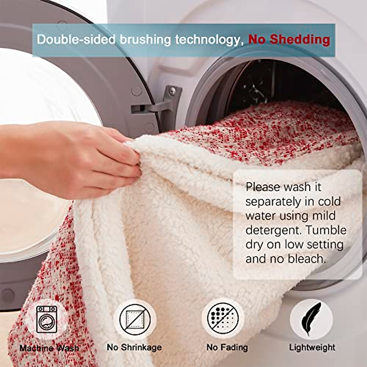 SE SOFTEXLY Sherpa Throw Blanket,Soft Blanket with 30% Wool and 70% Cotton for Winter,Fuzzy Cozy Thick Blanket,Warm Winter Blanket for Couch Bed Sofa (Red, 50" x 60")