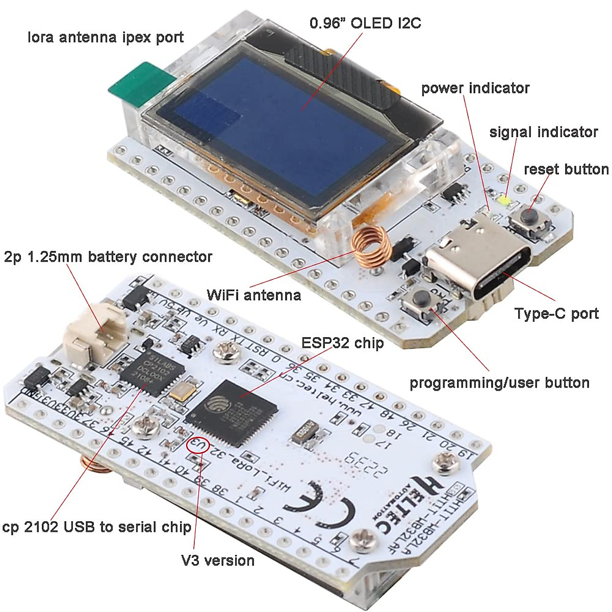 DIYmalls 915 ESP32 LoRa OLED Board V3 Type-C SX1262 + 915MHz LoRa Antenna U.FL IPEX to SMA for Arduino IOT LoraWan Gateway, not Compatible with LoRa 32 V2