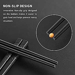 Kirecoo 10 Pairs Fiberglass Chopsticks Reusable, Non-Slip Chopsticks, Japanese Style Chopstick, Black Chop Sticks Pack Reusable Dishwasher Safe, 9 1/2 Inches