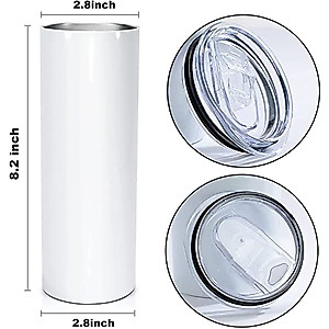 AGH 25 Pack 20 oz Sublimation Tumblers Skinny Straight Blanks Bulk with Plastic Straw and Splash-Proof Lid, Stainless Steel Vacuum Insulated for Thermos Coffee Travel Mug