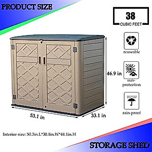 Mrosaa Large Horizontal Storage Sheds,38 cu.ft Resin Garden Shed Weather Resistance,Outdoor Storage Box Lockable for Patio,Backyard,Garden,Home(Brown)