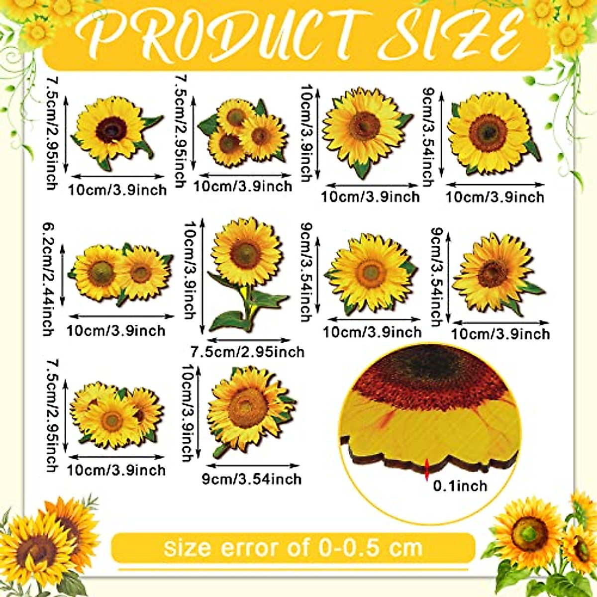 40 Pieces Spring Summer Ornaments Butterfly Sunflower Wood Ornaments Sunflower Butterfly Wooden Hanging Tree Ornaments for Spring Summer Decoration DIY Craft Christmas Party Home (Sunflower)