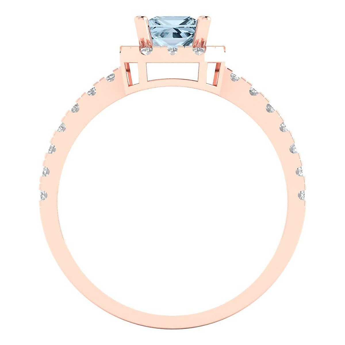 Clara Pucci 1.34ct Princess Cut Solitaire Natural Sky Blue Topaz Designer Wedding Bridal art deco Anniversary Ring 14k Rose Gold 7