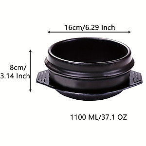 Swlthwen Korean Stone Bowl with Tray, Premium Ceramic, Stone Hot Pot for Bibimbap Soup Korean Stone Bibimbap