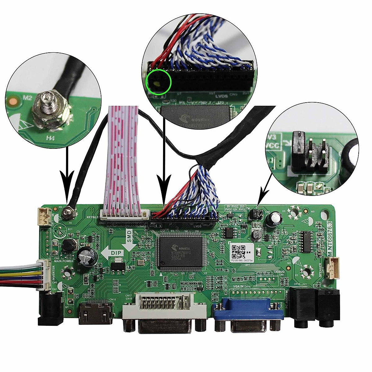 VSDISPLAY for 17 inch 4:3 1280X960 DV170YGZ-N10 DV170YGM-N10 HD-MI DVI VGA Audio LCD Controller Board and 12V DC 2A Power Adapter Supply US Plug with 5.5x2.1 mm / 3.5x1.35 mm Port