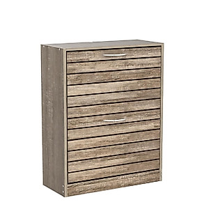 FUFU&GAGA Shoe Storage Cabinet with 2 Flip Drawers for Entryway, Modern, Freestanding Rack Organizer (22.4”W x 9.4”D x 29.5”H) (Light Brown)