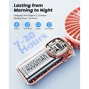 coldSky Portable Handheld Fan, 4000mAh Battery Operated Fan with LED Display, Handheld/Neck/Desk 3 in 1 Personal Small Fan, 90° Foldable Desk Fan with Base, 5 Speed Lash Fan Makeup Fan for Women