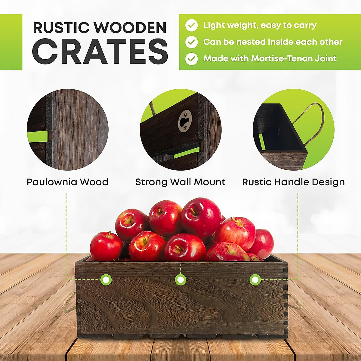 FANDOS Large Wooden Crates For Display -16x12x6in- Wall Mount Stackable Rustic Wooden Crate Boxes, Farmhouse Wooden Crates for Storage, Decorative Wooden Milk Crates for Decor /Artificial Crafts