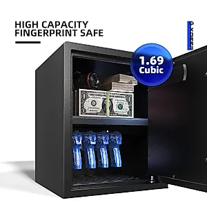 XDeer CS42 Biometric Gun Safe Lock Box - (1.69 Cubic Feet) Quick-Access Security Safe with Fingerprint Scanner, Gun Rack, and Steel Construction for Home, Office