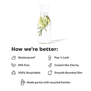 TOSSWARE POP 32oz Carafe Set of 2, Premium Quality, Recyclable, Unbreakable & Crystal Clear Plastic Drink Pitcher