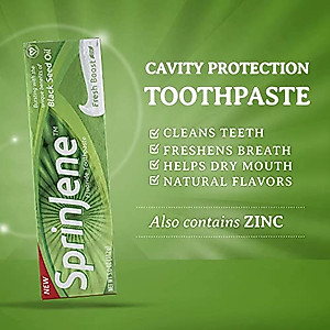 SprinJene Fluoride Toothpaste with Patented Black Seed Oil and Zinc - Certified Vegan, Cruelty-Free, Gluten-Free, Kosher, Halal, Natural Teeth Whitening Toothpaste 2 Pack (Fresh Boost)