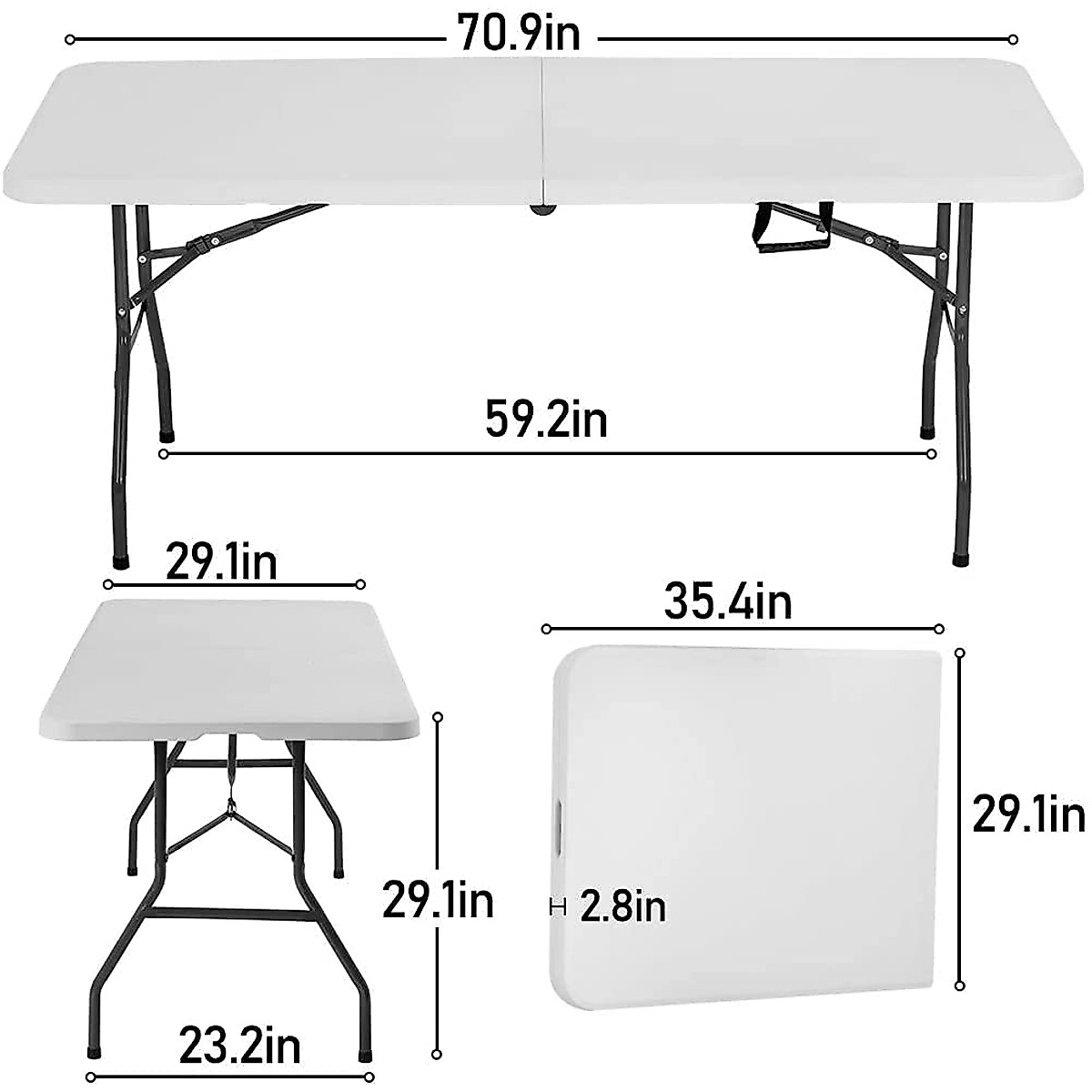 FDW Folding Tables, Plastic 6ft Folding Table,Half Portable Foldable Table for Parties, Backyard Events,White