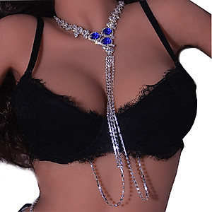 Rhinestone Bra Body Chain Necklace Rhinestone Bra Thong Waist Chain Rhinestone Non Piercing Nipple Body Chain for Women Nightclub (Bra and Thong set)