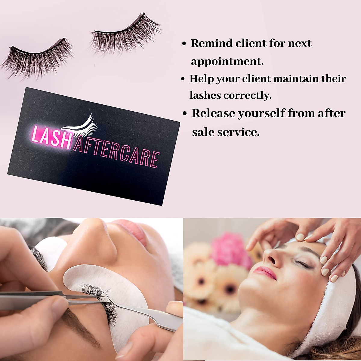 Lash Extension Aftercare Instructions Cards 100 Pack Eyelash After Care Card for Business Client Double Sided Size 3.5 x 2 inches Pink & Black (3.5 * 2 ”, Pink & Black)
