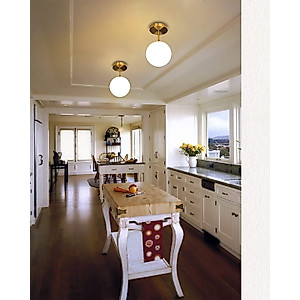 Mid Century Modern Globe Semi Flush Mount Ceiling Light Fixture Frosted Glass with Gold Brass Finish,1-Light Sphere Glass Pendant Lights for Aisle Porch Stairway Closet Kitchen Laundry Room(Bulb Incl)