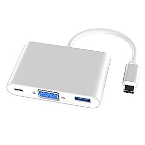 Connectors 3 in 1 Adapter USB 3.1 Type C to VGA USB 3.0 USB-C Multiport Charging Converter HUB Adapter for Monitor Computer Tablet - (CN, Color: Silver)