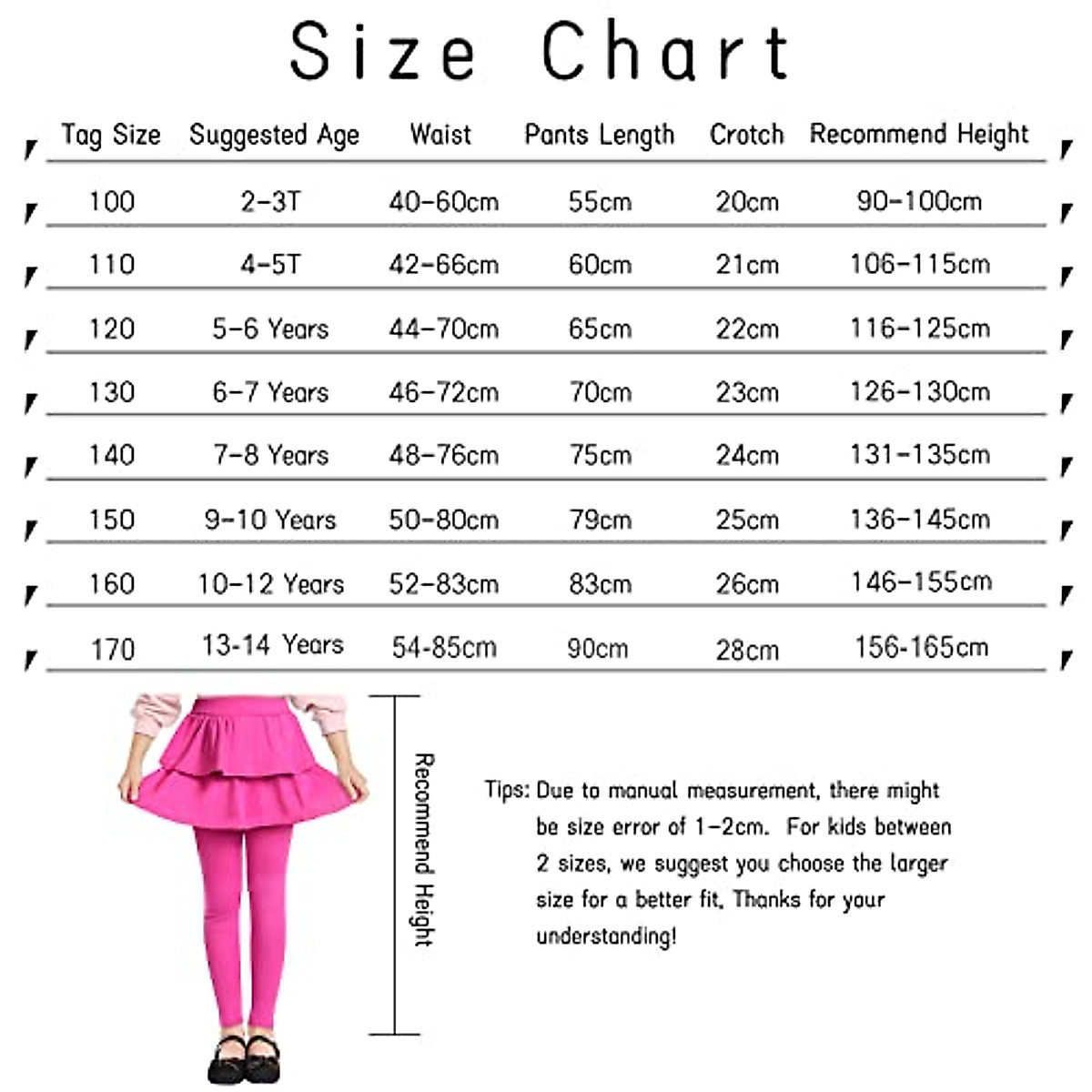 Witwot Girls Leggings with Skirt Toddler Tutu Pants Tights 5-6 Years Pink