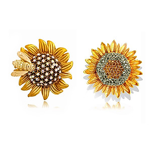 2 Pack Sunflower brooch pins for women Costume Jewelry Fashion Crystal Broches Vintage Jewelry Broche Pins