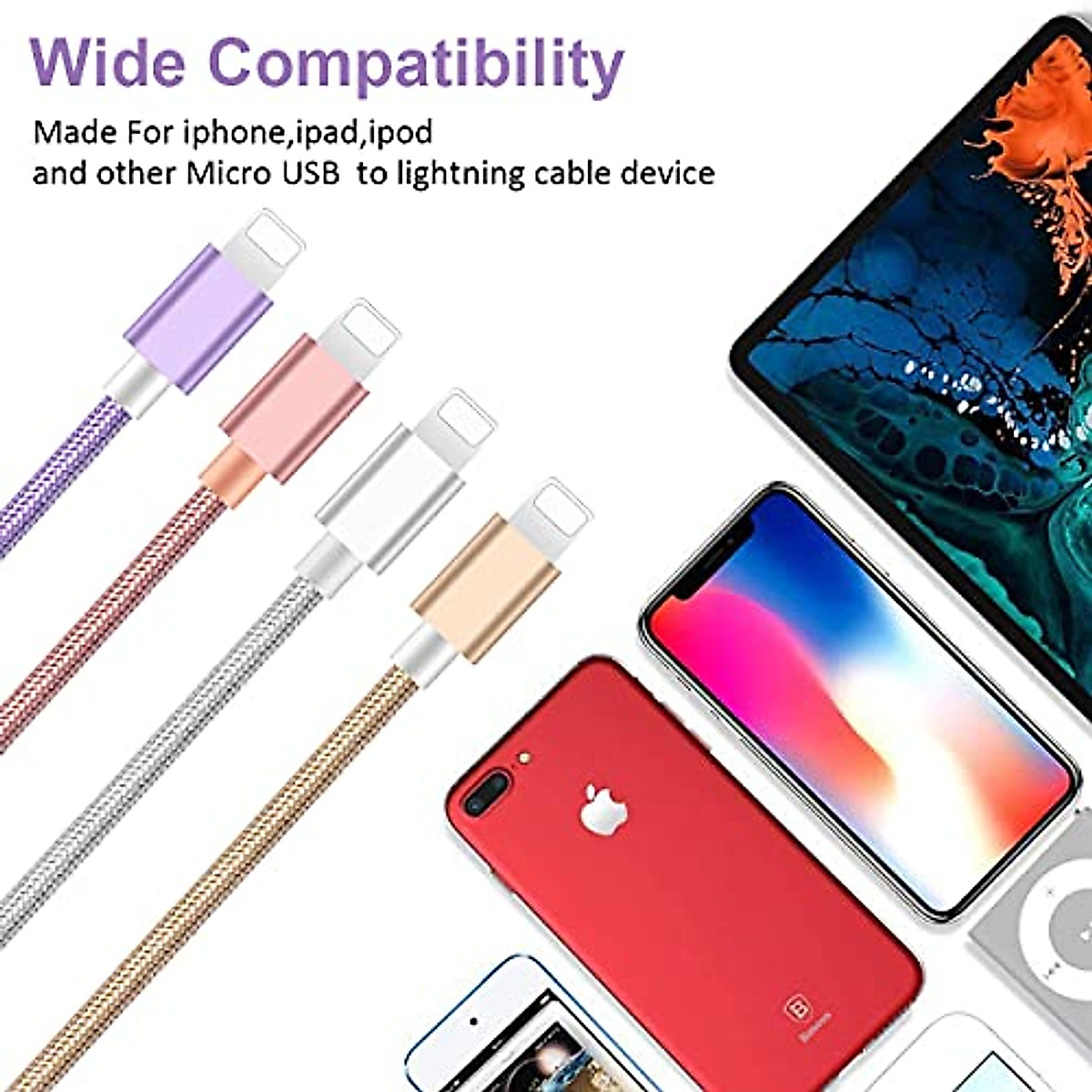 iPhone Charger Apple Mfi Certified (10ft 6ft 6ft 3ft) 4 Pack iPhone Charging Lightning Cables(Purple Silver Pink Gold) Nylon Long Chargers Cord Compatible iPhone 12 13 Pro Max 11 XS XR SE 8 7 Plus 5s