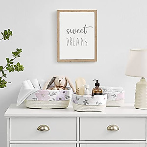 Sweet Jojo Designs Lavender Purple Boho Floral Girl Woven Storage Basket Set 3pc Cotton Rope Diaper Caddy Bins Baby Nursery Kids Closet Drawer Organizer Liner Pink Bohemian Farmhouse Shabby Watercolor